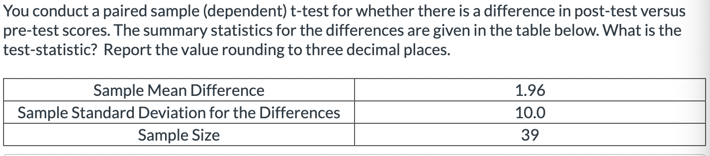 Solved You Conduct A Paired Sample Dependent T Test For 6087
