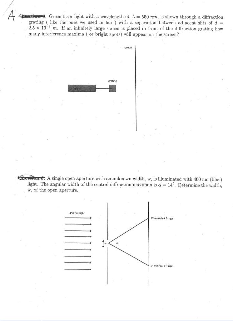 Solved A Qui: Green laser light with a wavelength of, A= 550 | Chegg.com