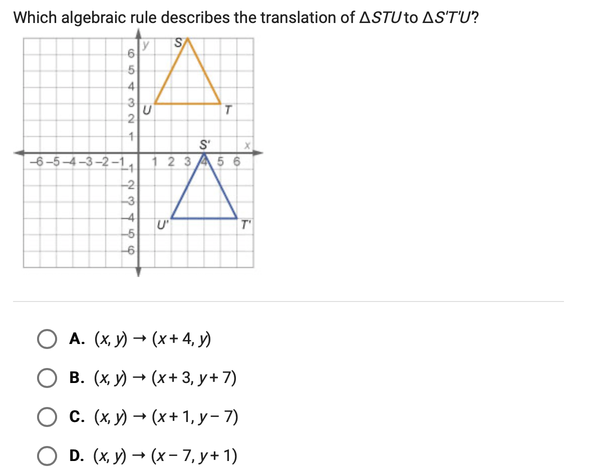 Solved Which algebraic rule describes the translation of | Chegg.com
