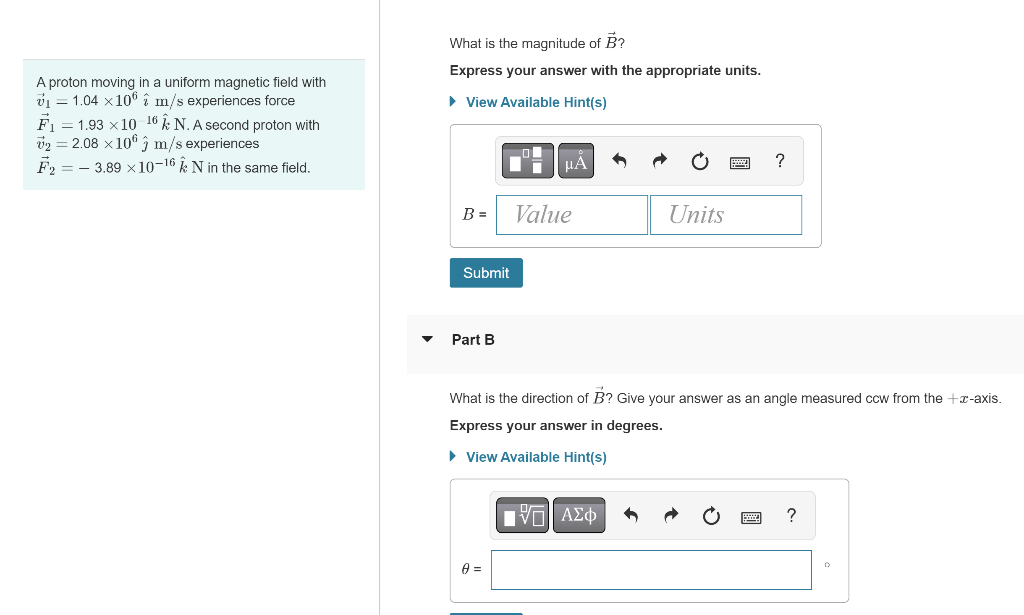 Solved A proton moving in a uniform magnetic field with | Chegg.com