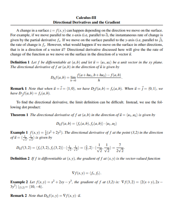 Solved Calculus-III Directional Derivatives and the Gradient | Chegg.com