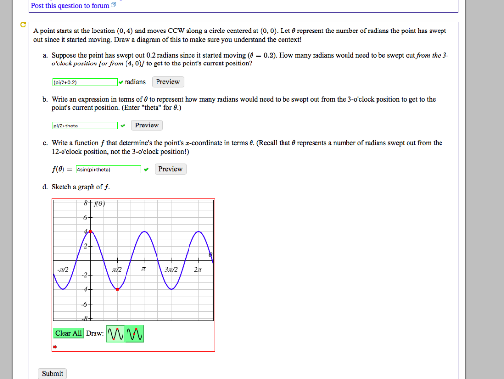 Solved Post this question to forum A point starts at the | Chegg.com