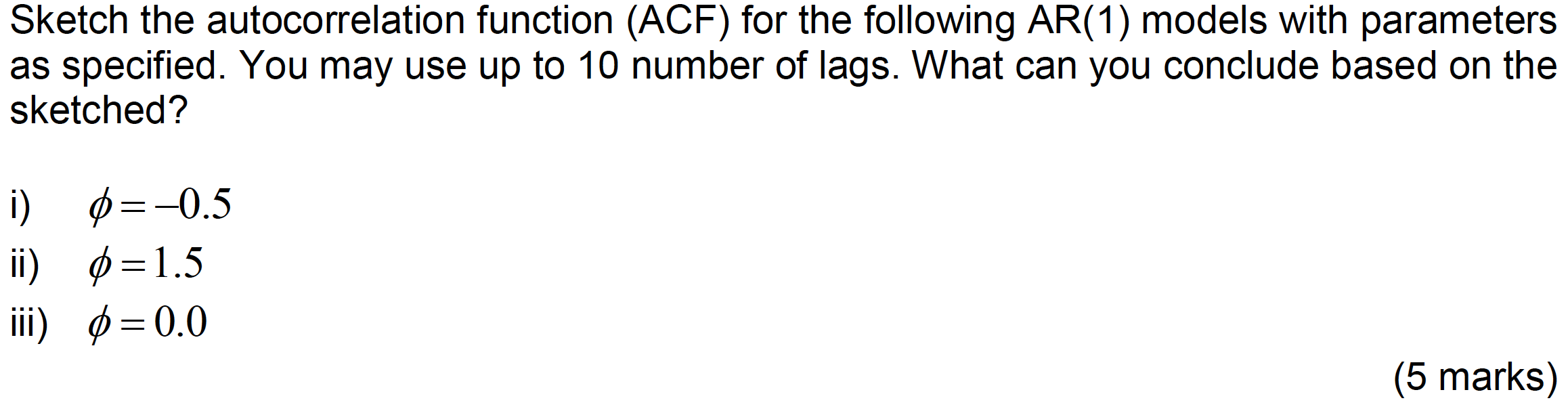 Solved Sketch the autocorrelation function (ACF) for the | Chegg.com
