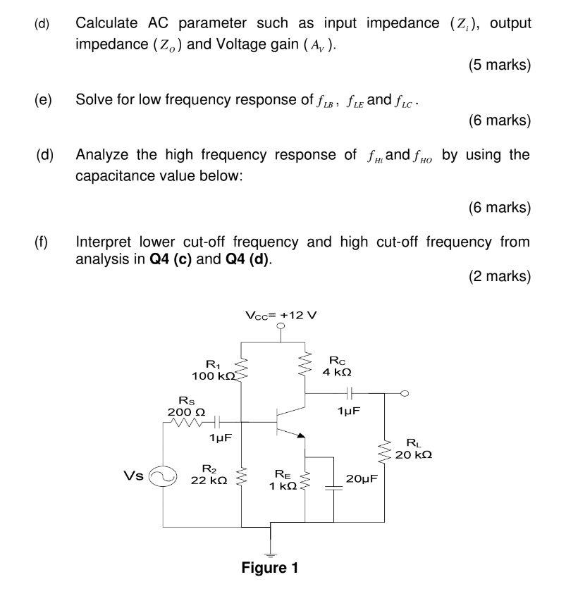 (d) Calculate AC parameter such as input impedance | Chegg.com