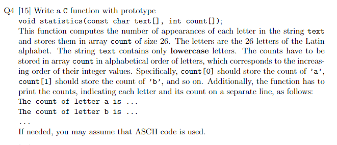 Solved Q4 15 Write a C function with prototype void | Chegg.com