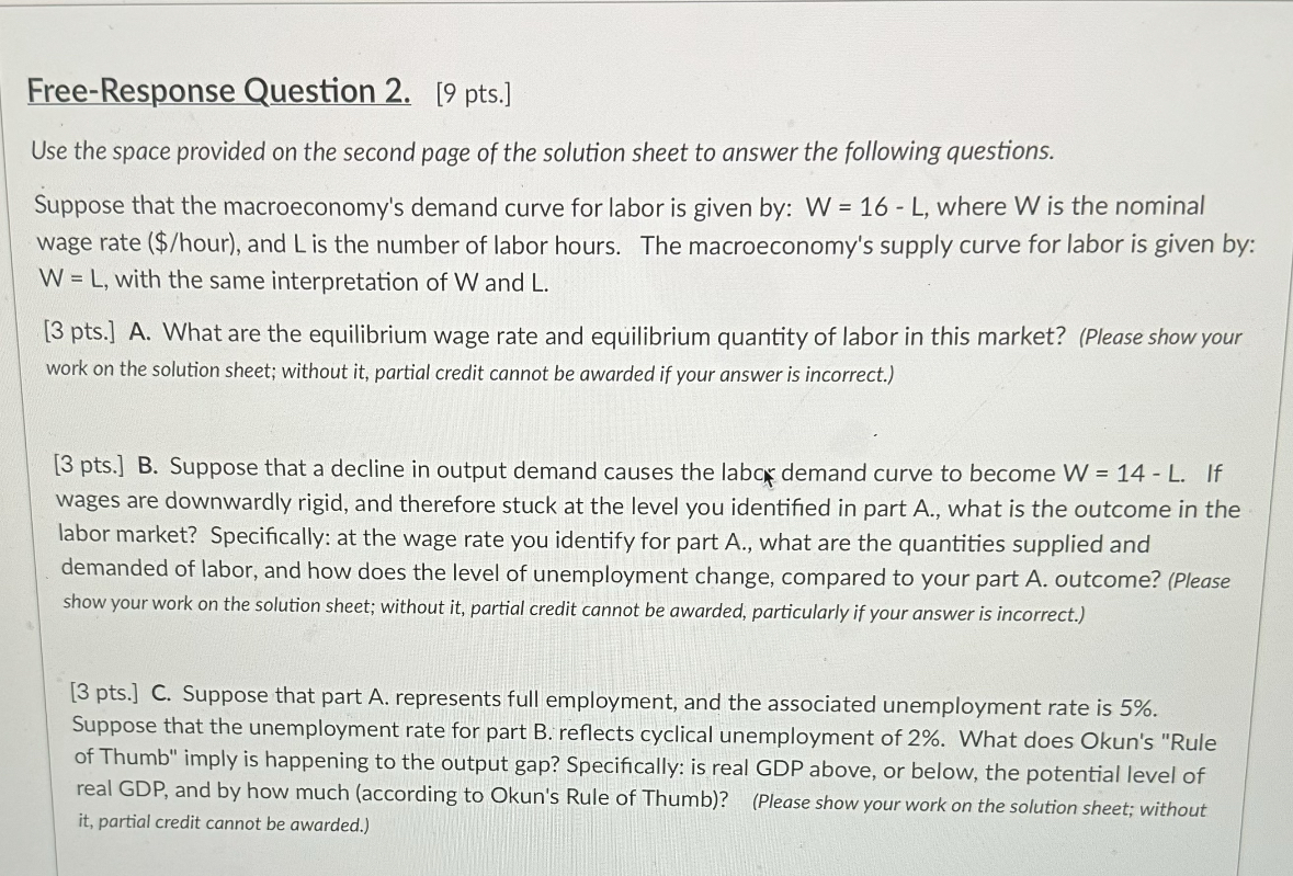 Solved Free-Response Question 2. [9 pts.] Use the space | Chegg.com