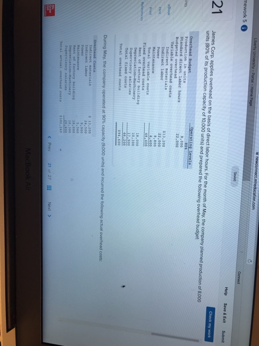 Solved Help Save &Exit Submit 2 James Corp. applies overhead | Chegg.com