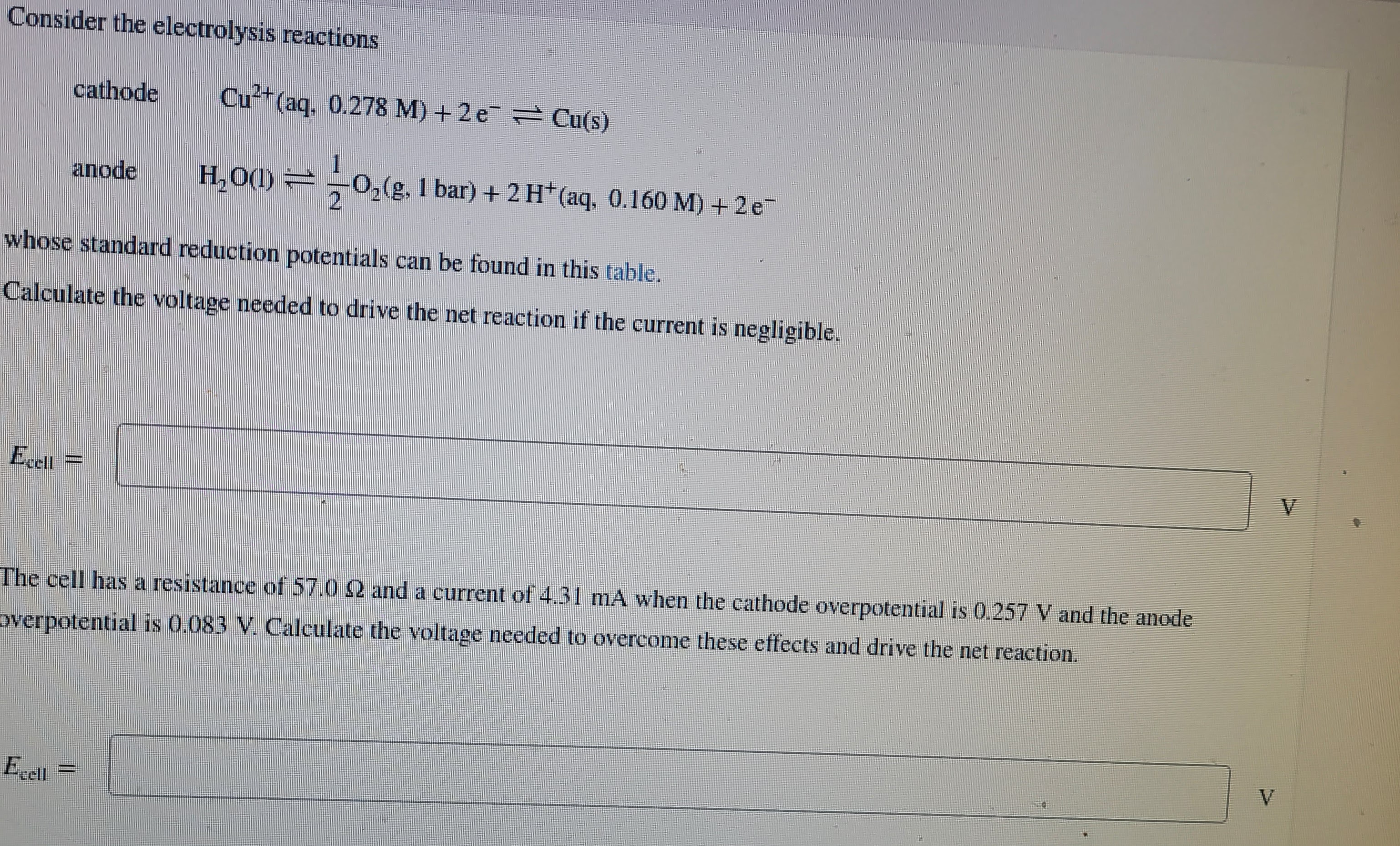 Solved Consider the electrolysis reactions cathode | Chegg.com