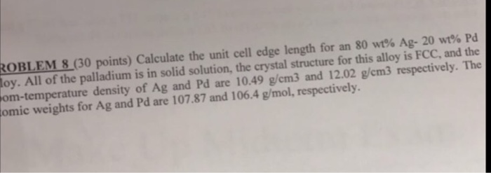 Solved Calculate the unit cell edge length for an 80 wt% Ag- | Chegg.com