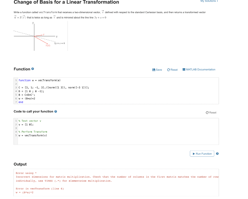 Solved w=T(v) that is twice as long as v and is mirrored | Chegg.com