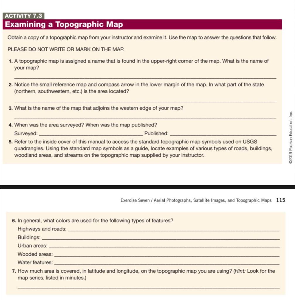 Solved Obtain a copy of a topographic map from your | Chegg.com