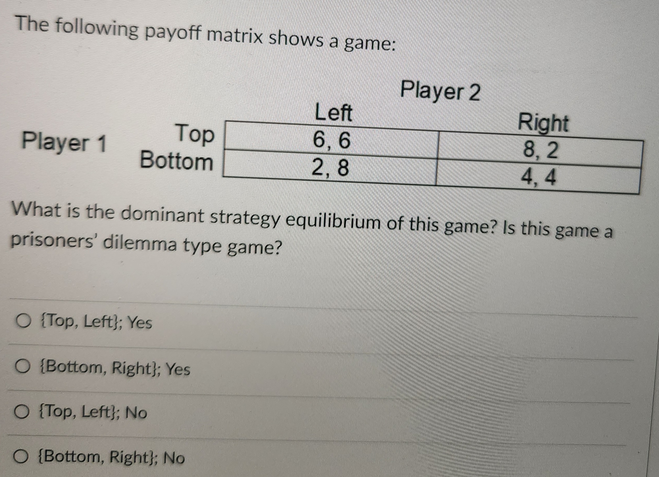Solved The following payoff matrix shows a game: Player 2 | Chegg.com