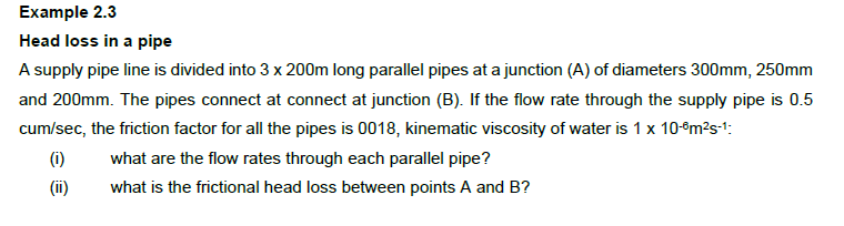 Solved Head loss in a pipe A supply pipe line is divided | Chegg.com
