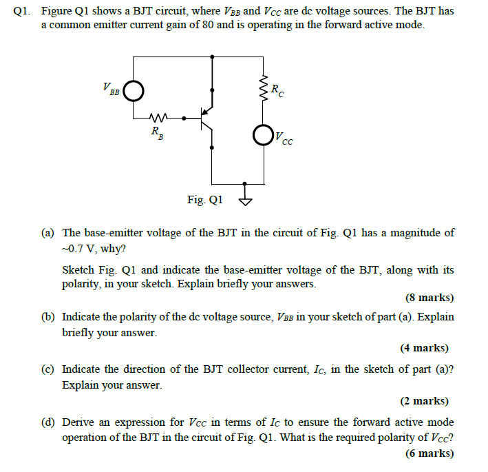 Solved Q1. Figure Q1 shows a BJT circuit, where VBB and Vcc | Chegg.com