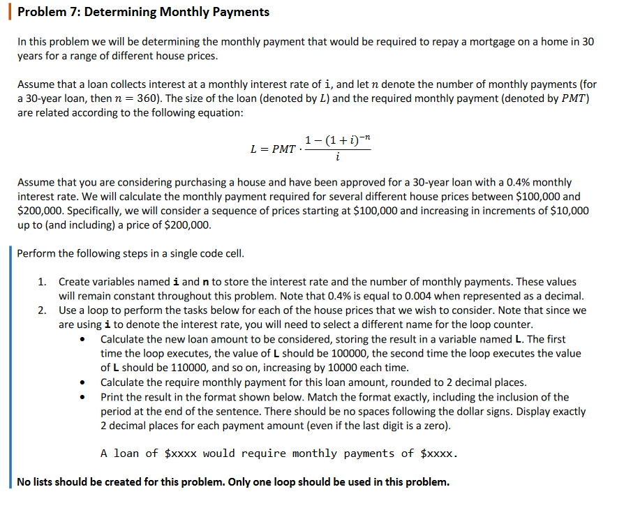 Problem 7: Determining Monthly Payments In this | Chegg.com