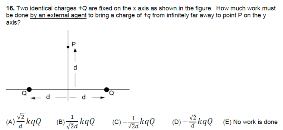 Solved 16. Two identical charges +Q are fixed on the x axis | Chegg.com