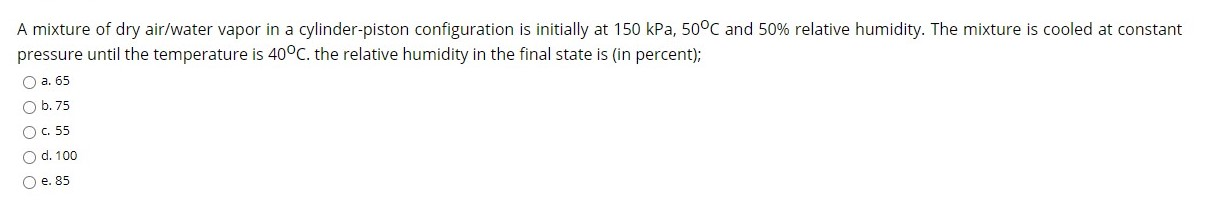 Solved A mixture of dry air/water vapor in a cylinder-piston | Chegg.com