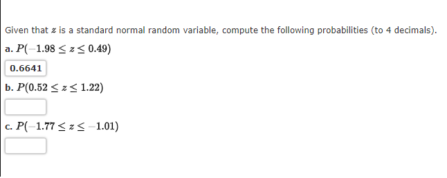 Solved Given that z is a standard normal random variable, | Chegg.com