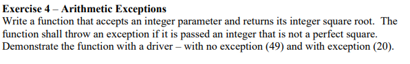 Solved Exercise 4 - Arithmetic Exceptions Write a function | Chegg.com
