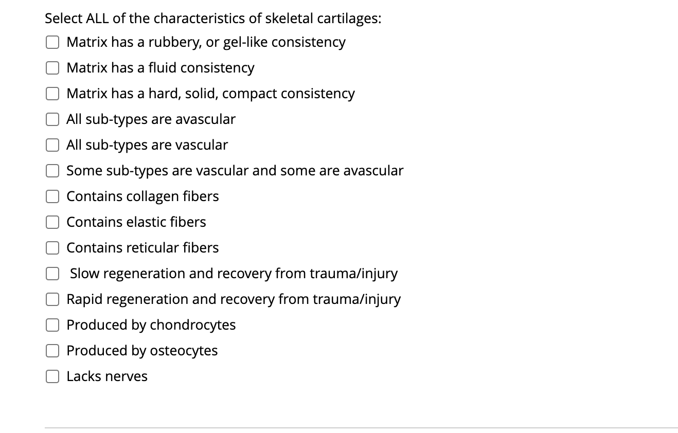 Solved Select ALL of the characteristics of skeletal | Chegg.com