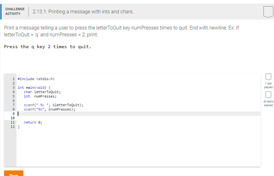 Solved CHALLENGE ACTIVITY 2.13.1: Printing a message with | Chegg.com