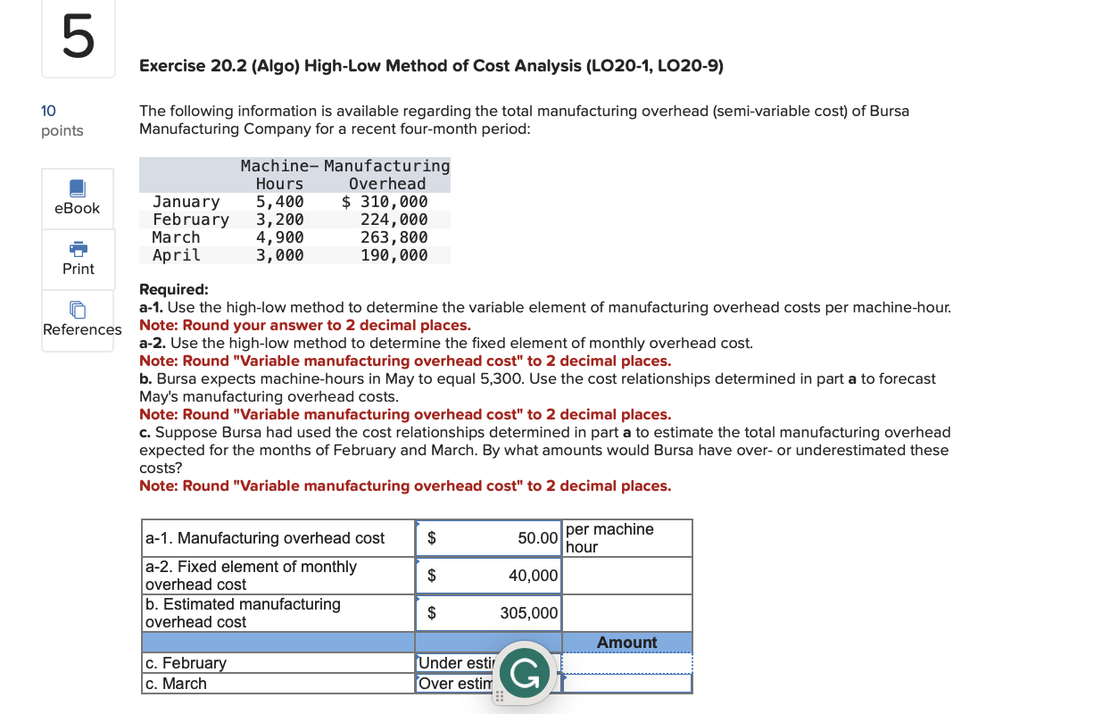 Solved Exercise 20.2 (Algo) High-Low Method of Cost Analysis | Chegg.com