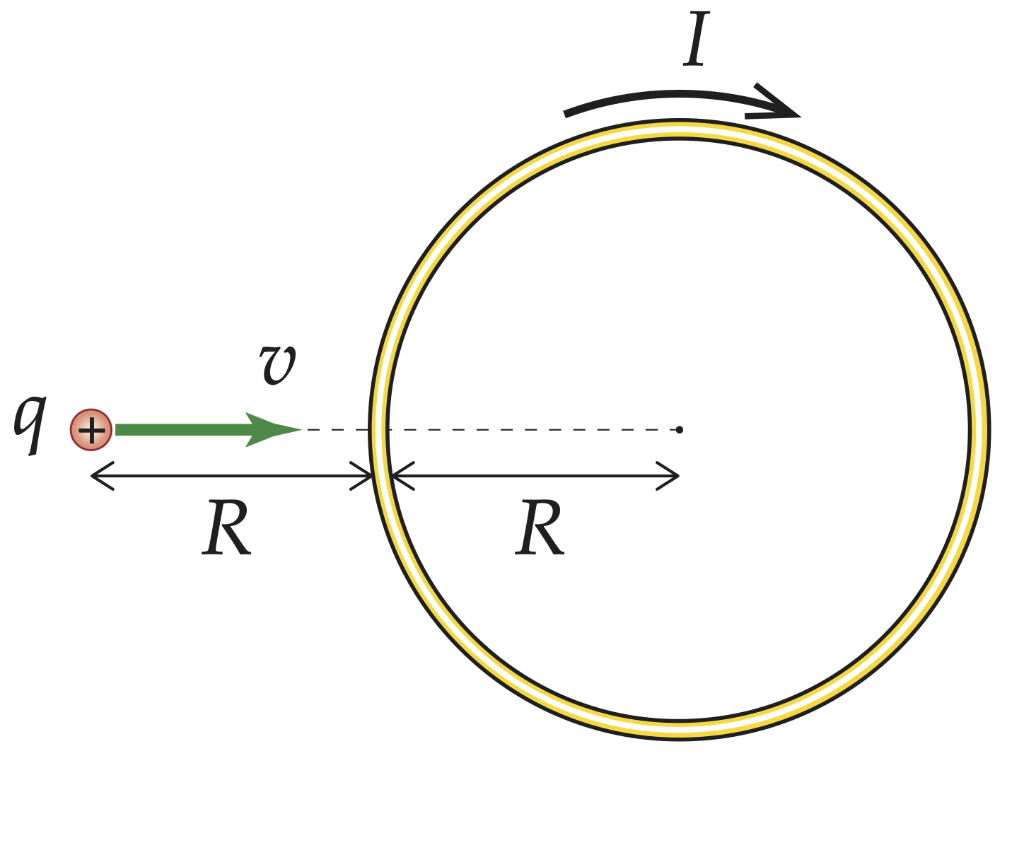Solved Ring: R=64cm, CW current I=17A, charge of particle | Chegg.com