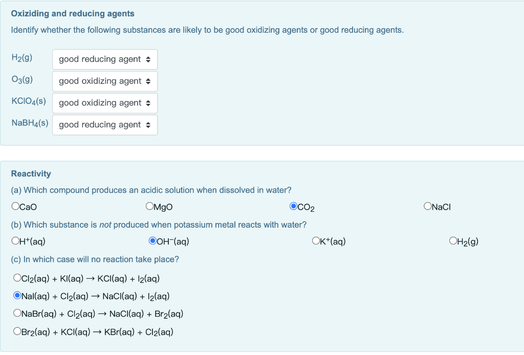 Solved Oxiziding and reducing agents Identify whether the | Chegg.com