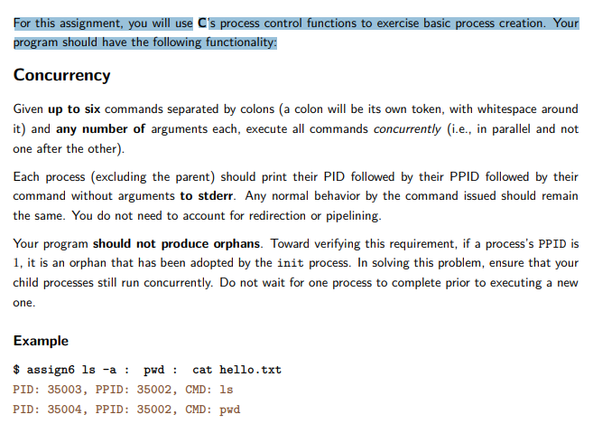 Solved For this assignment, you will use C's process control | Chegg.com