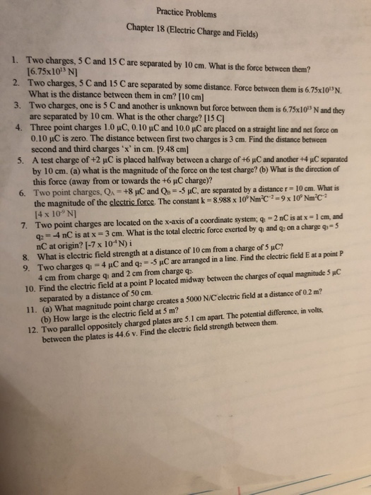 Solved Practice Problems Chapter 18 (Electric Charge and | Chegg.com