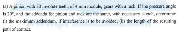 Solved (a) A pinion with 30 involute teeth, of 4 mm module, | Chegg.com