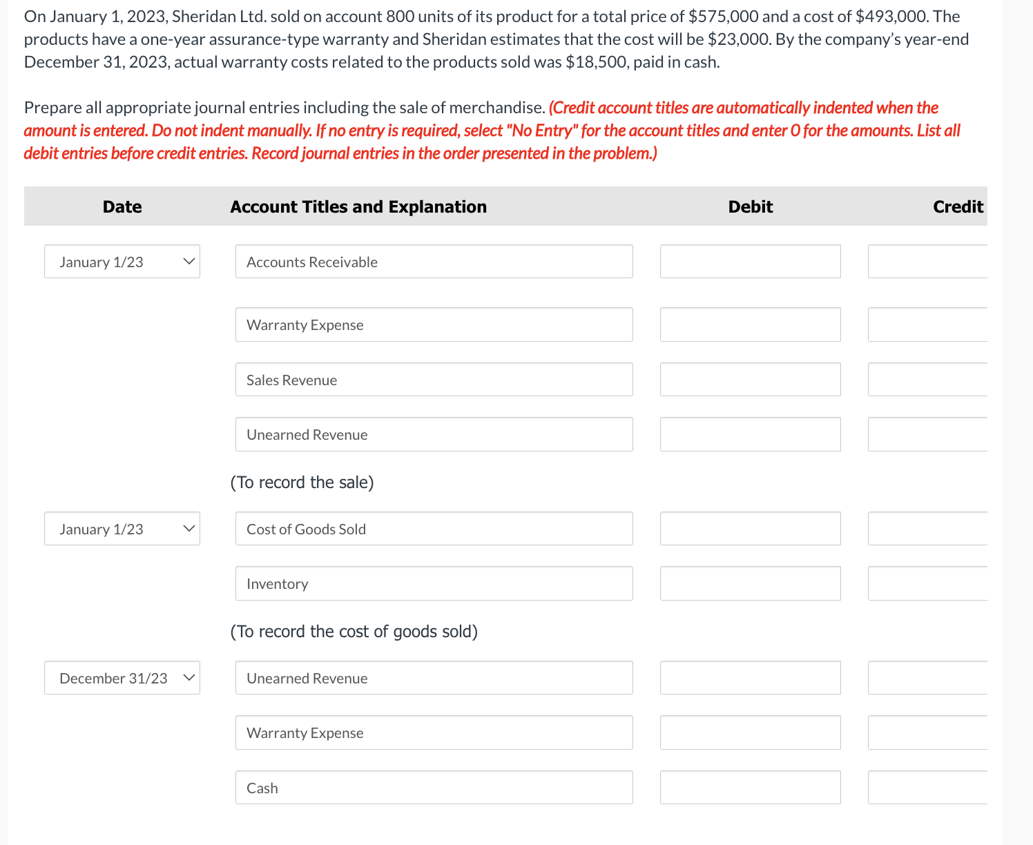 Solved On January 1, 2023, Sheridan Ltd. sold on account 800 | Chegg.com