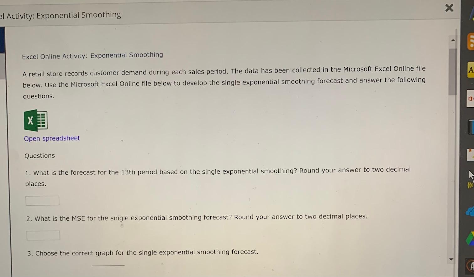 Solved Excel Online Activity: Exponential Smoothing A retail | Chegg.com