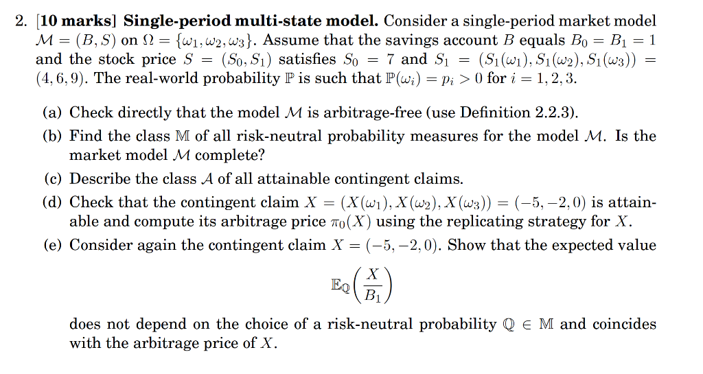 2. 10 marks] Single-period multi-state model. | Chegg.com