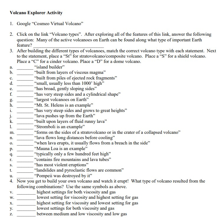 Solved Volcano Explorer Activity I. Google “Cosmeo Virtual | Chegg.com