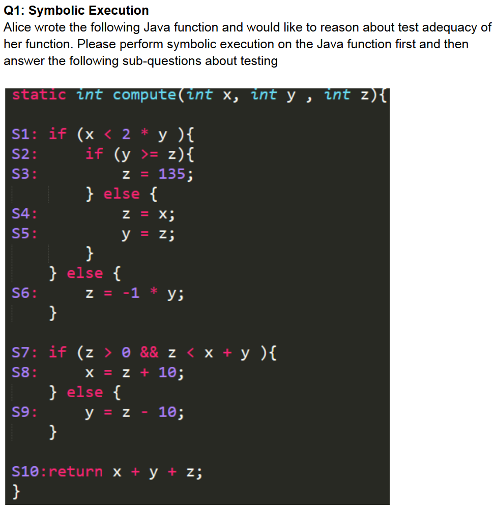 Solved Q1 Symbolic Execution Alice Wrote The Following Java