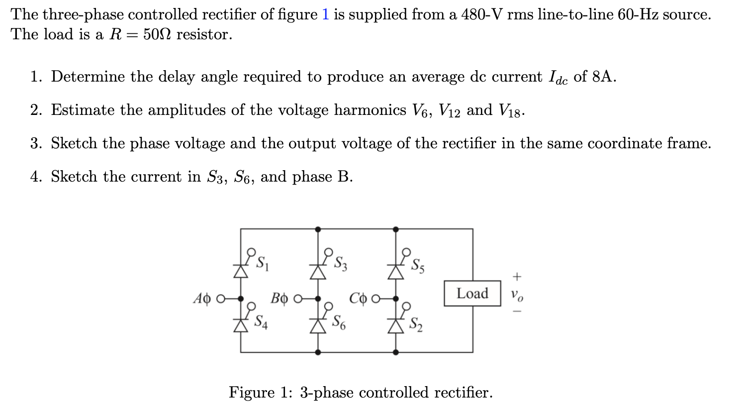 Solved The three-phase controlled rectifier of figure 1 is | Chegg.com