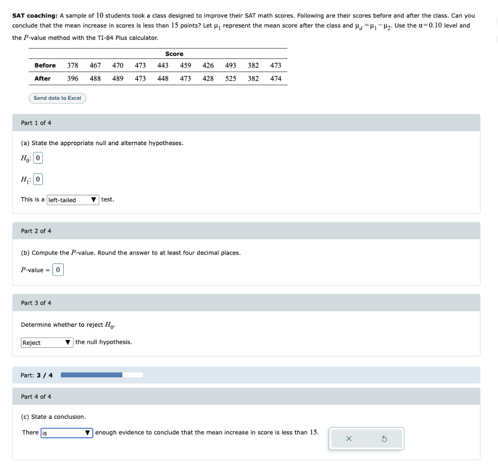 Solved SAT coaching: A sample of 10 students took a class | Chegg.com