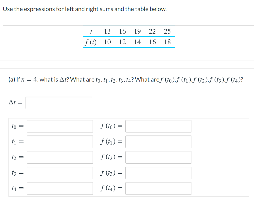 Solved Use the expressions for left and right sums and the | Chegg.com