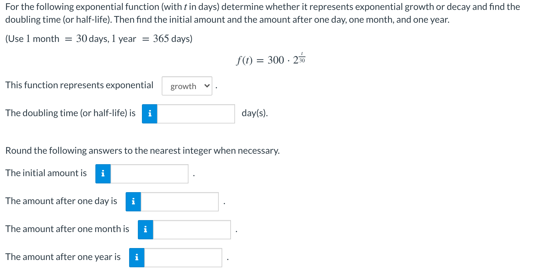 Solved For the following exponential function (with t in | Chegg.com