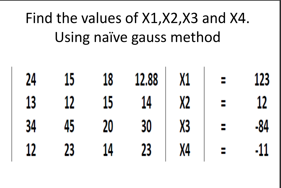 Solved Find the values of X1,X2,X3 and X4. Using naïve gauss | Chegg.com