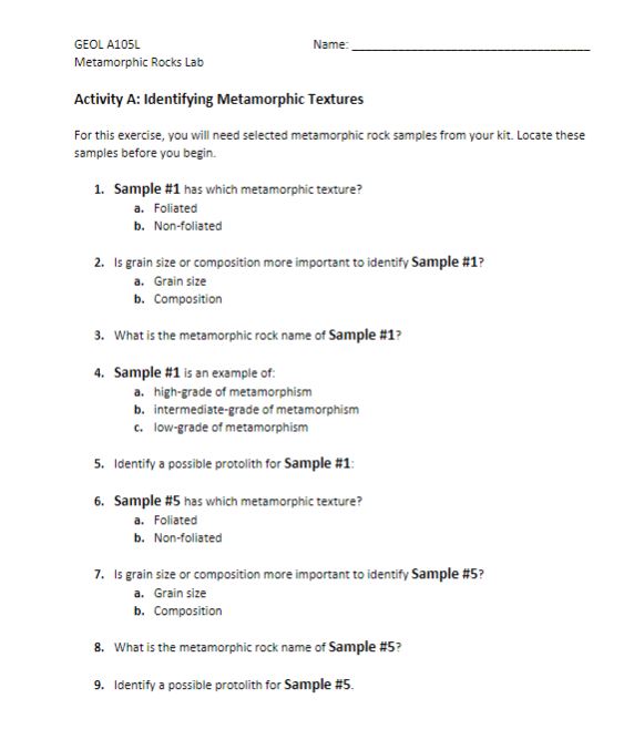 Solved Activity A1: Identifying Metamorphic TexturesFor this | Chegg.com