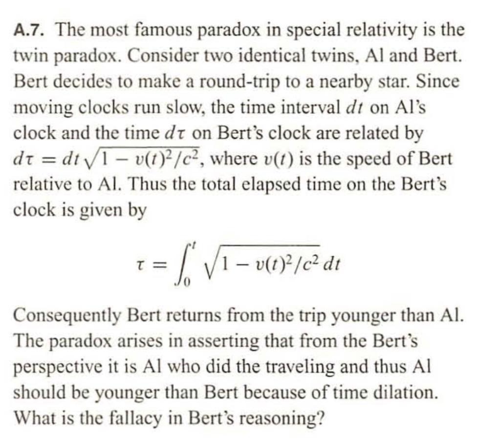 Solved A.7. The most famous paradox in special relativity is | Chegg.com