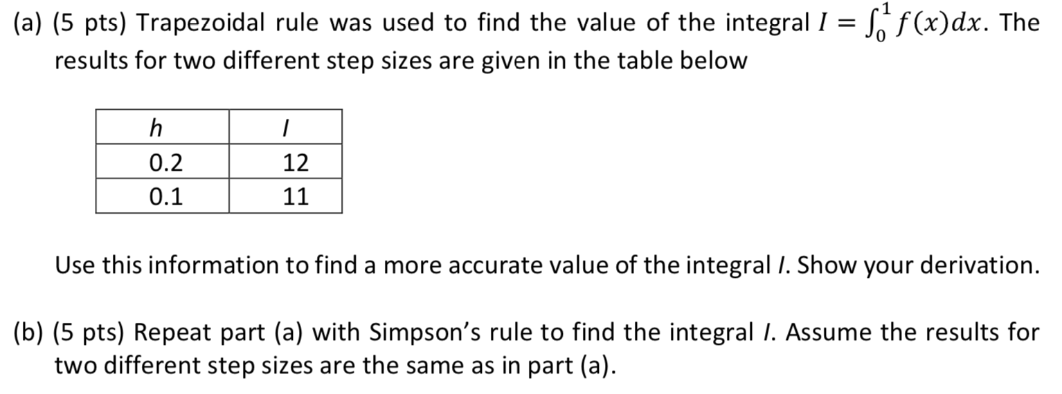 Solved (a) (5 pts) Trapezoidal rule was used to find the | Chegg.com