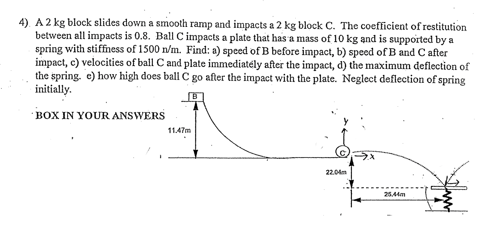 Solved 4). ﻿A 2 ﻿kg block slides down a smooth ramp and | Chegg.com