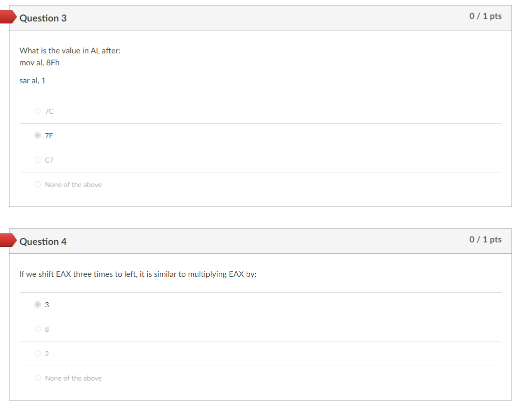 Solved What is the value in AL after: mov al, 8Fh sar al, 1 | Chegg.com