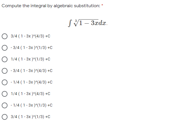 Solved Compute the integral by algebraic substitution: S 31 | Chegg.com
