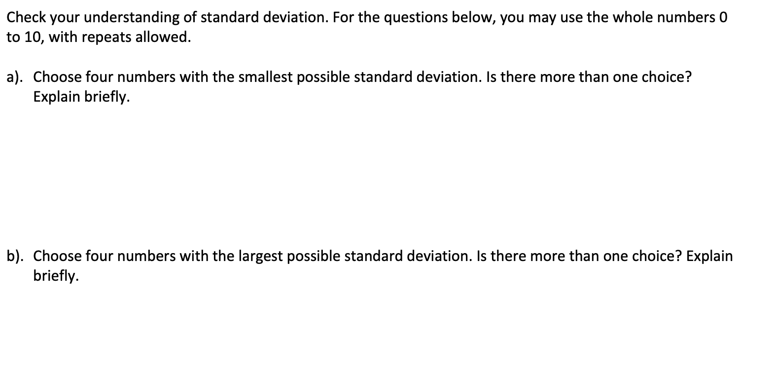 Solved Check your understanding of standard deviation. For | Chegg.com