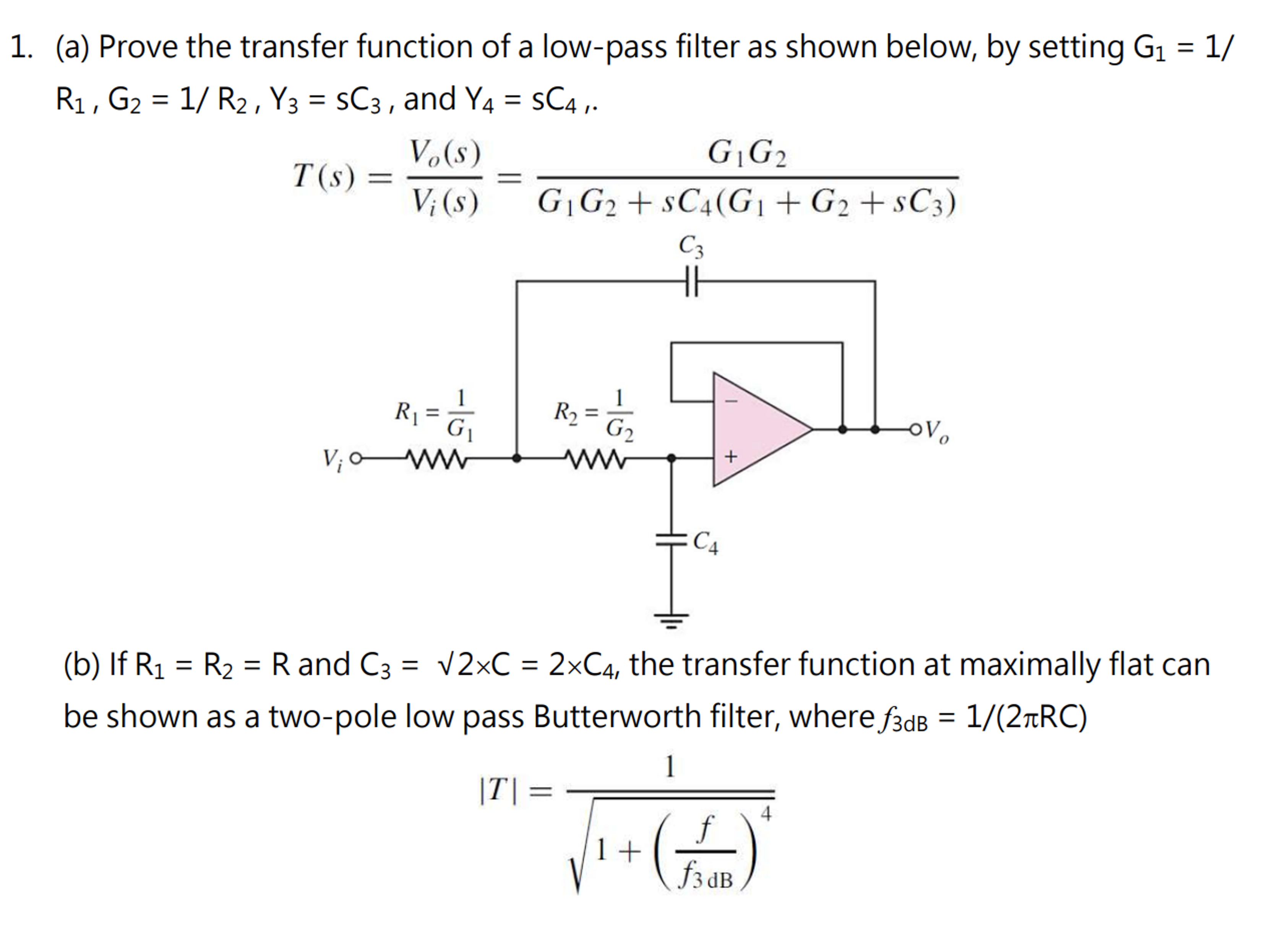 Solved (a) ﻿Prove the transfer function of ﻿a low-pass | Chegg.com