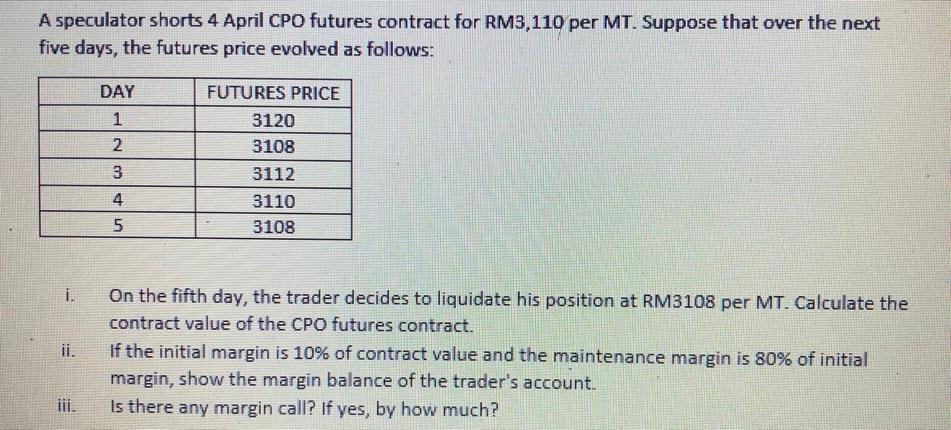 Solved A speculator shorts 4 April CPO futures contract for | Chegg.com